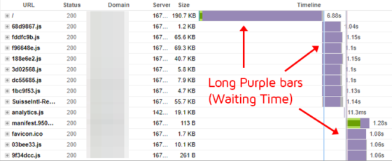 Long Purple Bars on Waterfall Chart: Hosting or Developer? - GTmetrix