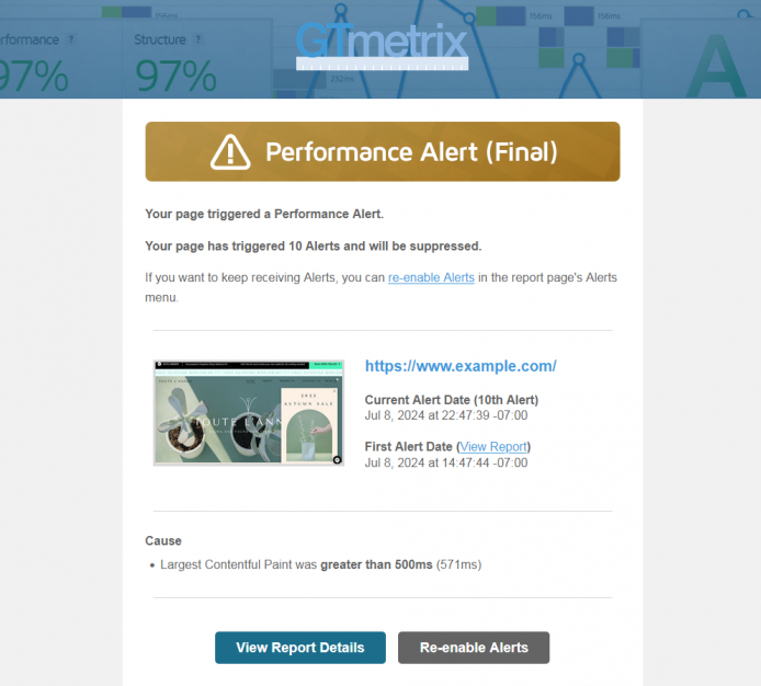 New Alerts Log, Automatic Alert Suppression, and more - GTmetrix