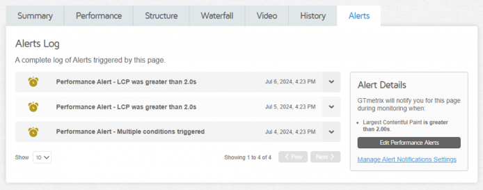 New Alerts Log, Automatic Alert Suppression, and more - GTmetrix